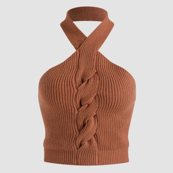 Cider | Tops | New Burnt Orange Cable Knit Halter Top Largeorange ...